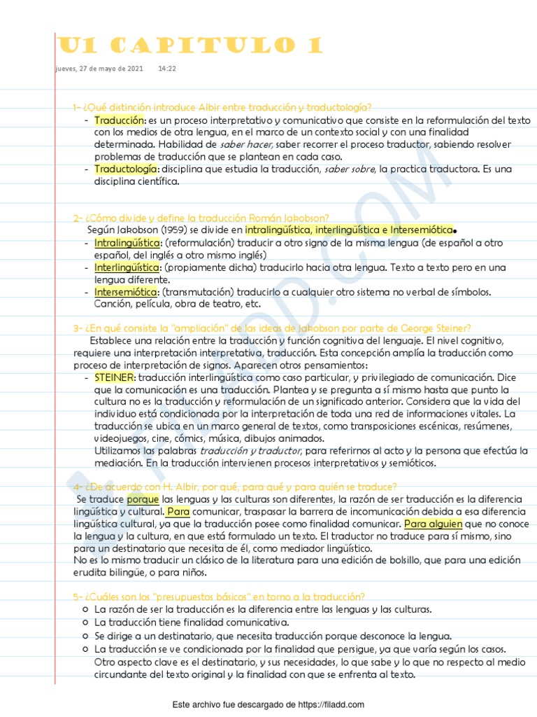 Hurtado Albir Resumen Capitulo 1 | PDF