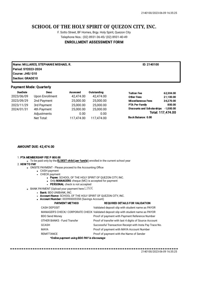 SHSQC Tuition | PDF | Payments | Cheque