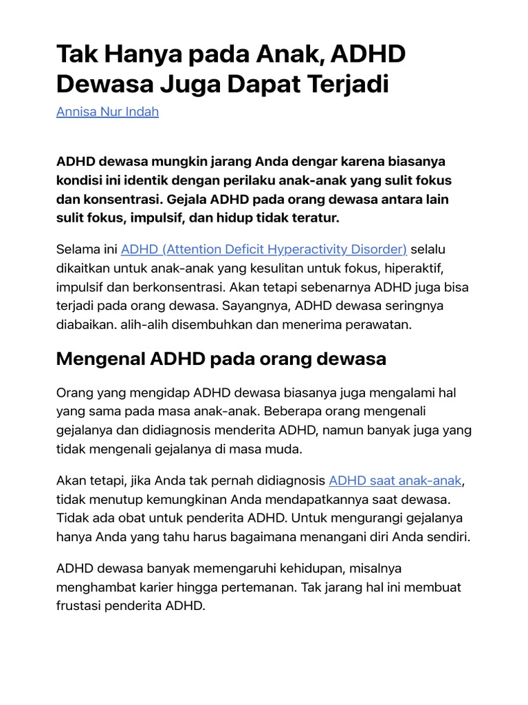 Hyperfocus ADHD Dewasa - Gejala Dan Cara Mengatasinya | PDF