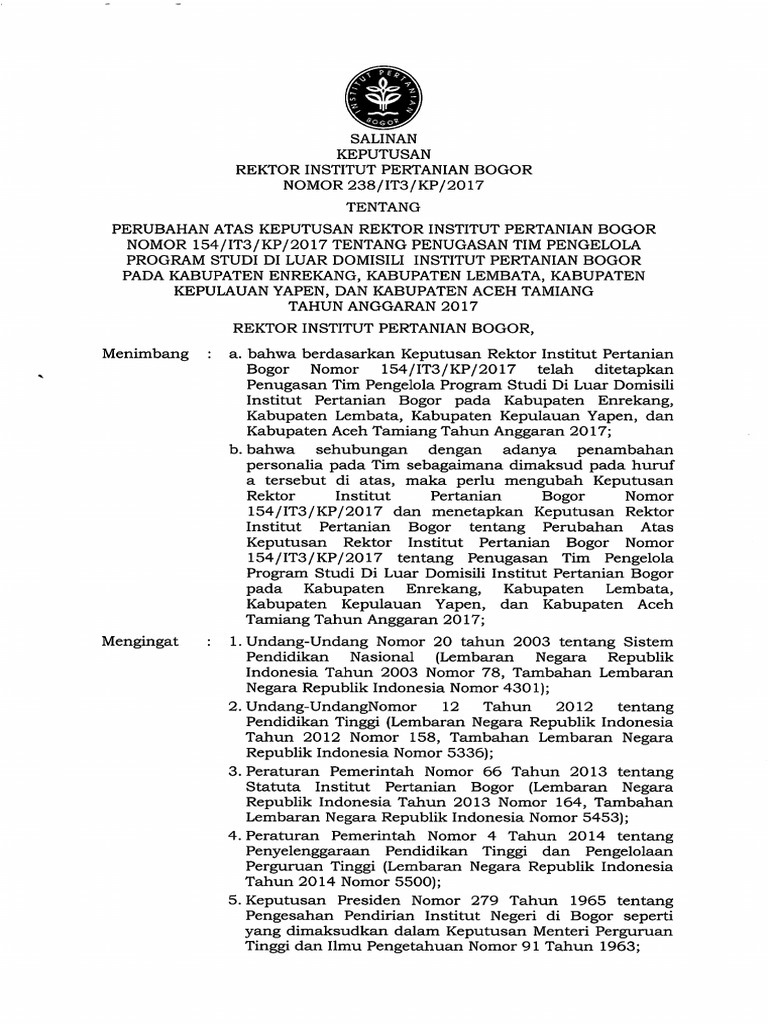 238 IT3 KP 2017 Perubahan SK No. 154 IT3 KP 2017 Penugasan Tim PDD | PDF