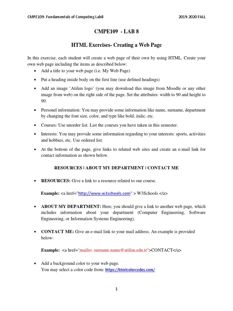 Lab 8. Creating a Web Page | PDF