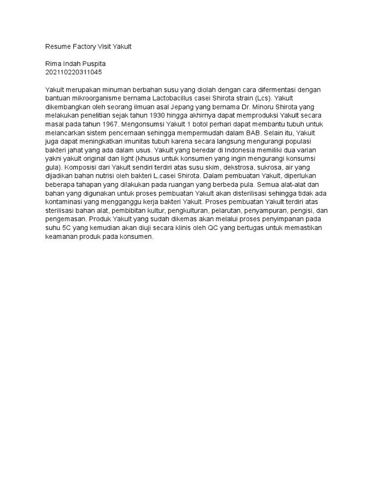 2021 - B - 045 - Rima Indah Puspita (Resume Yakult) | PDF