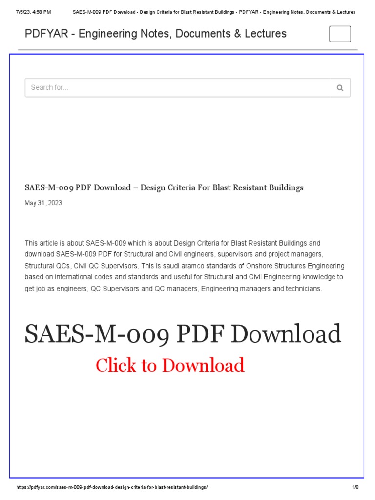 SAES-M-009 PDF Download - Design Criteria For Blast Resistant Buildings - PDFYAR - Engineering ...