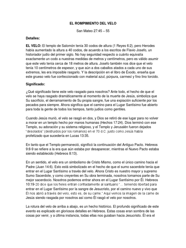 El Rompimiento Del Velo | PDF | Templo en jerusalén | eucaristía