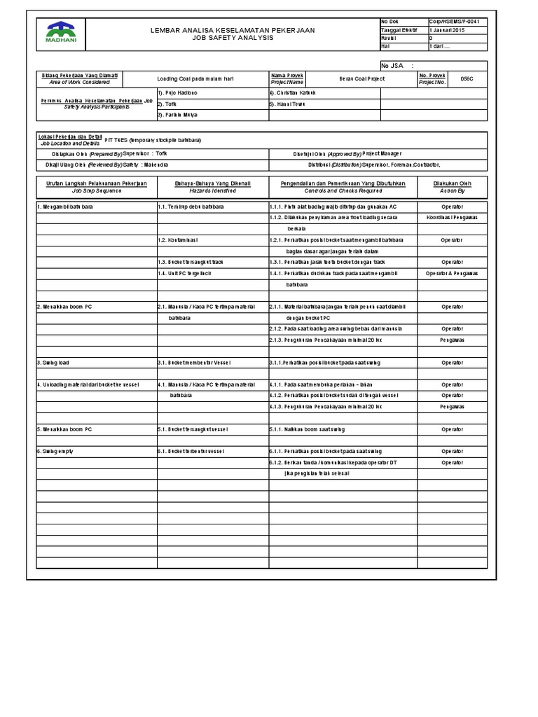 JSA Loading Coal Pada Malam Hari | PDF