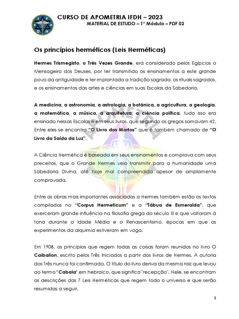 Os Princípios Herméticos (Leis Herméticas) IFDH | PDF | Hermetismo