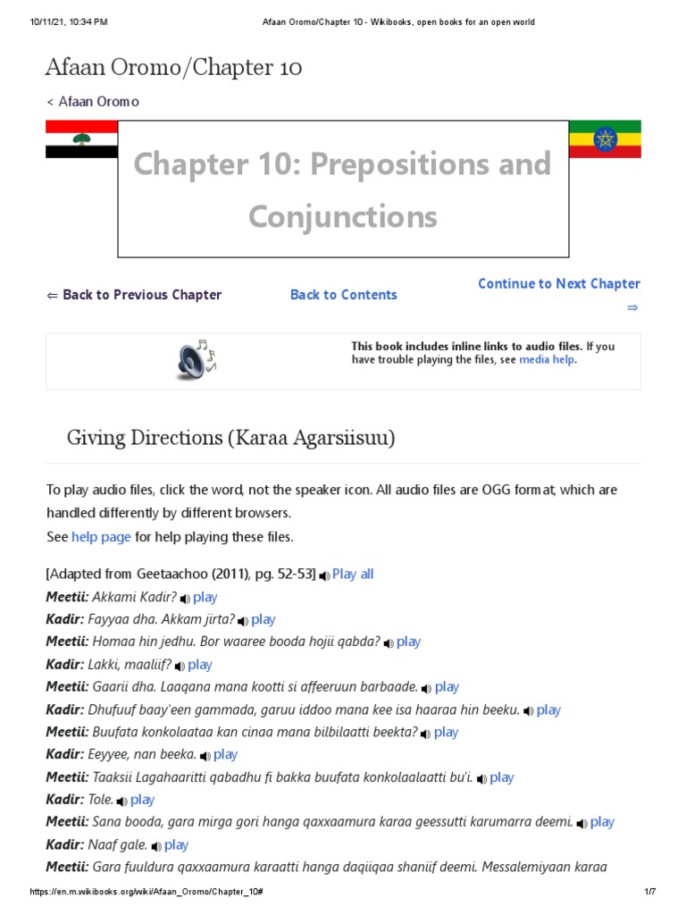Afaan Oromo - Chapter 10 - Wikibooks, Open Books For An Open World | PDF | Preposition And ...
