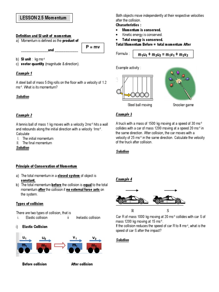 LESSON 2.5 Momentum: M U + M U M V + M V | PDF | Collision | Momentum