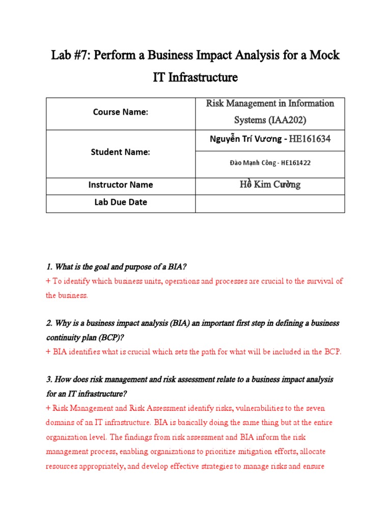 Lab7 IAA202 | PDF | Disaster Recovery | Risk Management