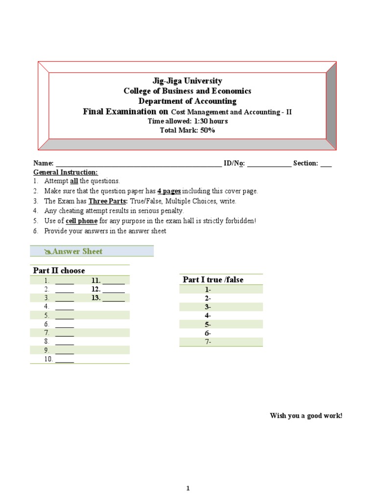 Cost Ii Final Exam Download Free Pdf Cost Sales