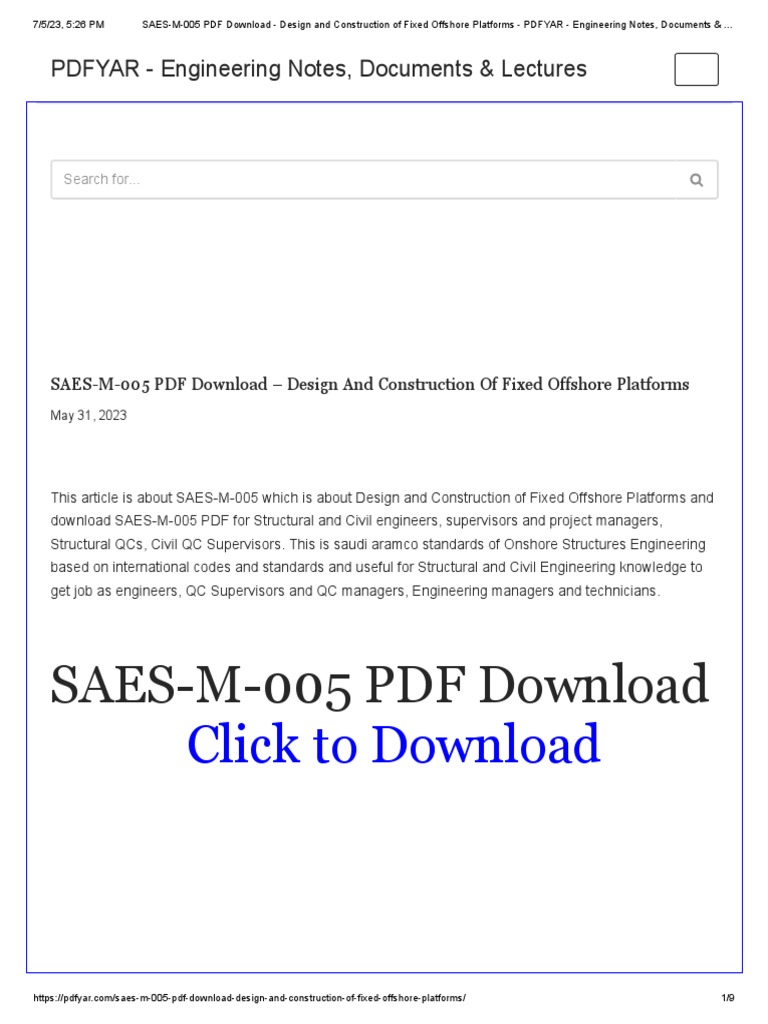 SAES-M-005 PDF Download - Design and Construction of Fixed Offshore Platforms - PDFYAR | PDF ...