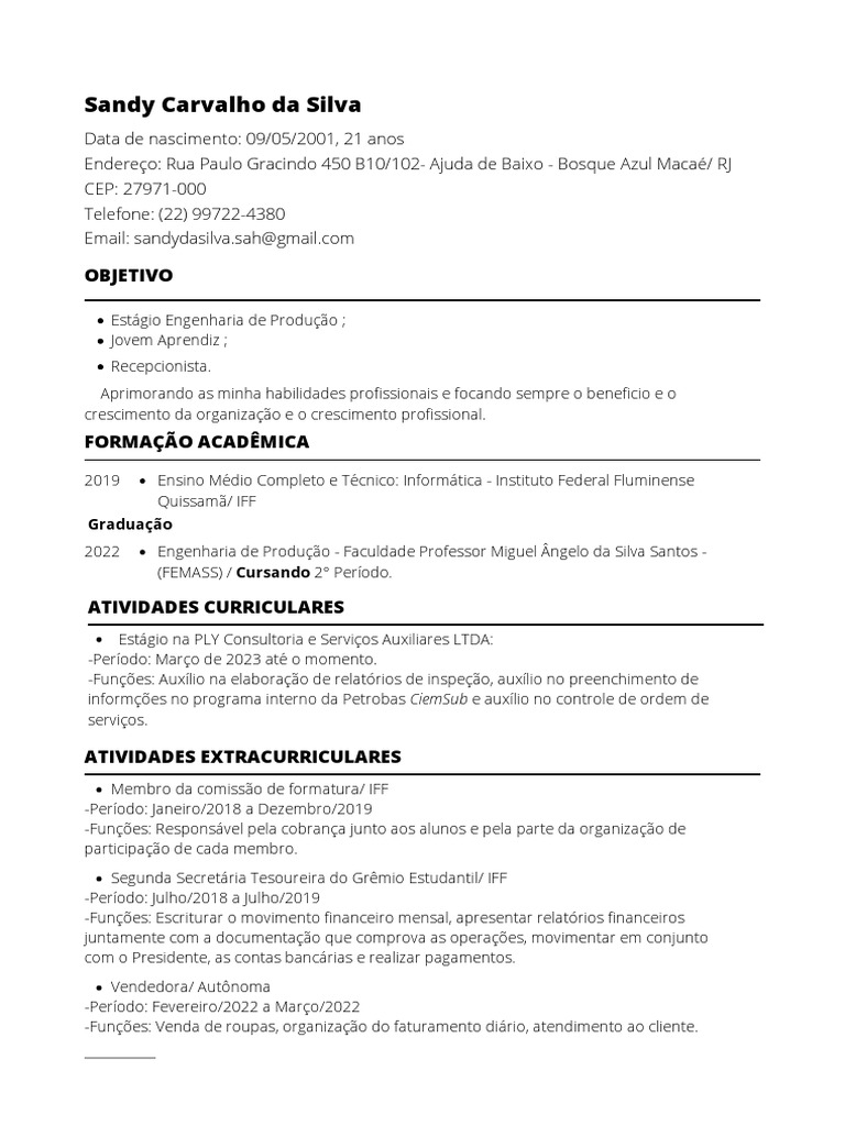 Currículo Sandy | PDF | Internet | Microsoft