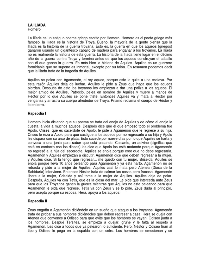 Resumen La Iliada | PDF | Héctor | Aquiles