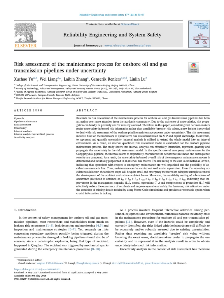 Risk Assessment of The Maintenance Process For Onshore Oil and Gas Transmission Pipelines Under ...