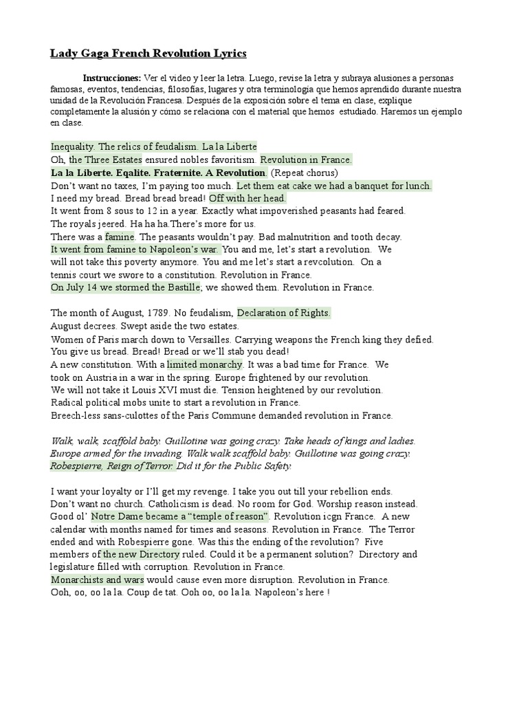 Lady Gaga French Revolution Lyrics | PDF | French Revolution | Reign Of ...