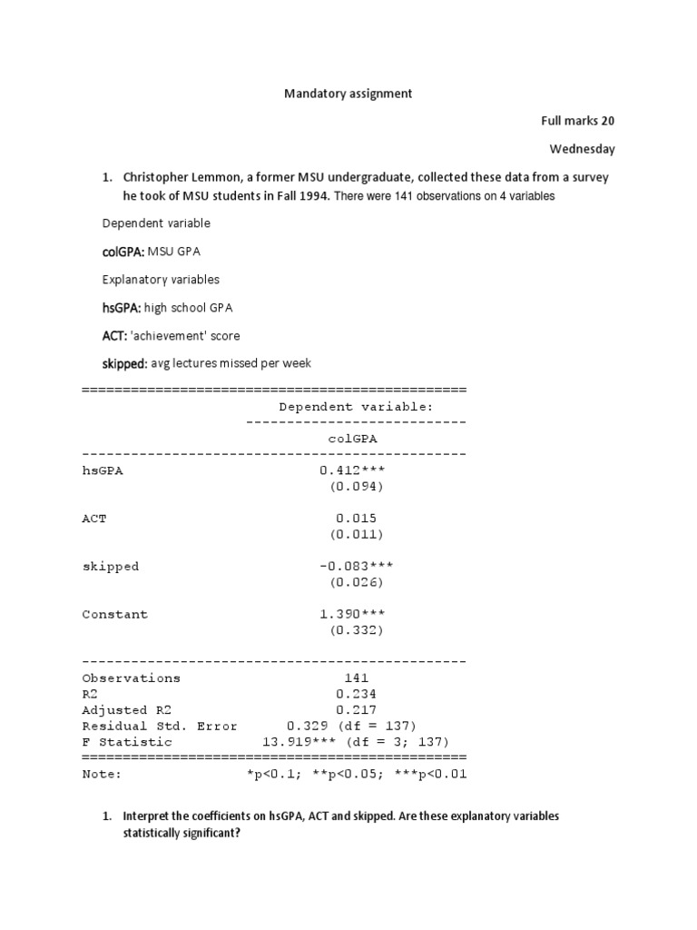 3. Interpretation_Assignment | PDF | Errors And Residuals | Coefficient Of Determination