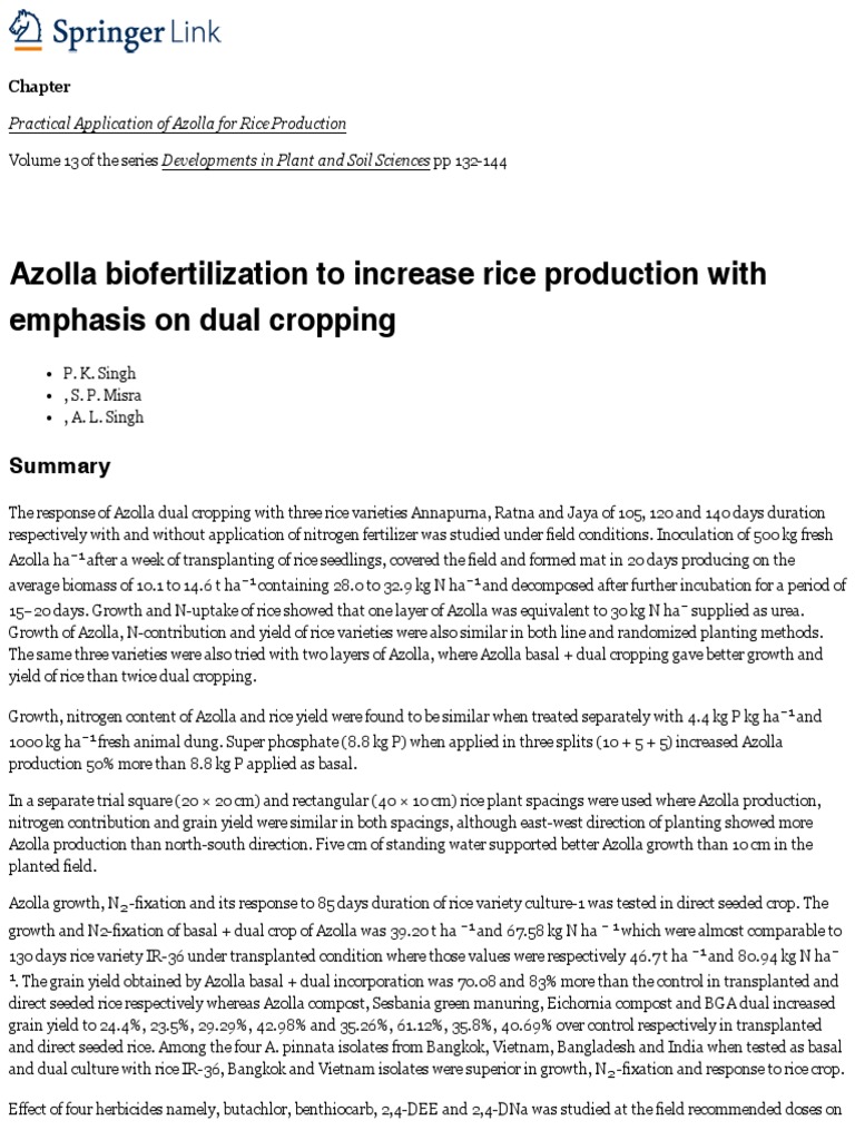 Azolla Book1984 | PDF | Rice | Agriculture