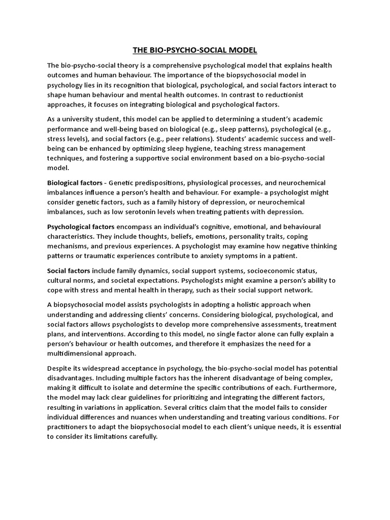 Assignment - Shreya Rajesh - The Bio Psycho Social Model | PDF ...