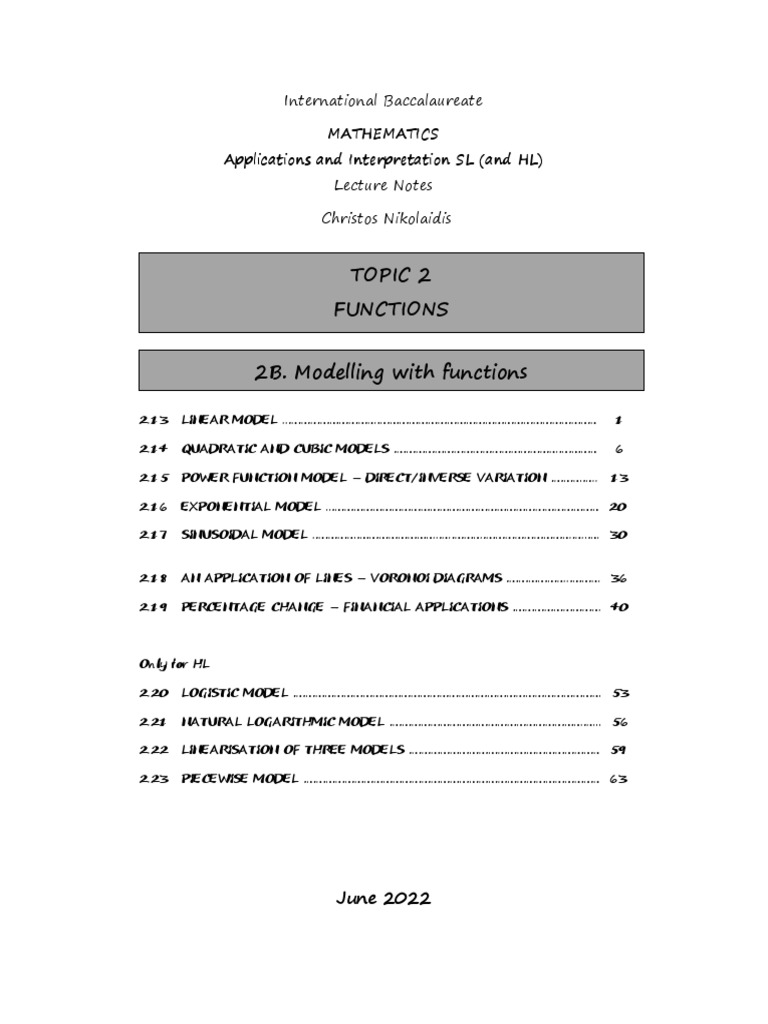 Topic 2B. Modelling With Functions | PDF | Line (Geometry) | Logarithm Topic 2B. Modelling With Functions | PDF | Line (Geometry) | Logarithm