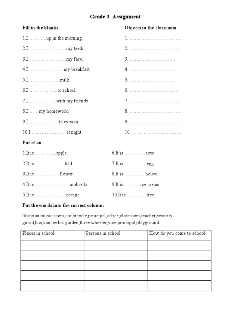 G3English Assi | PDF | Classroom