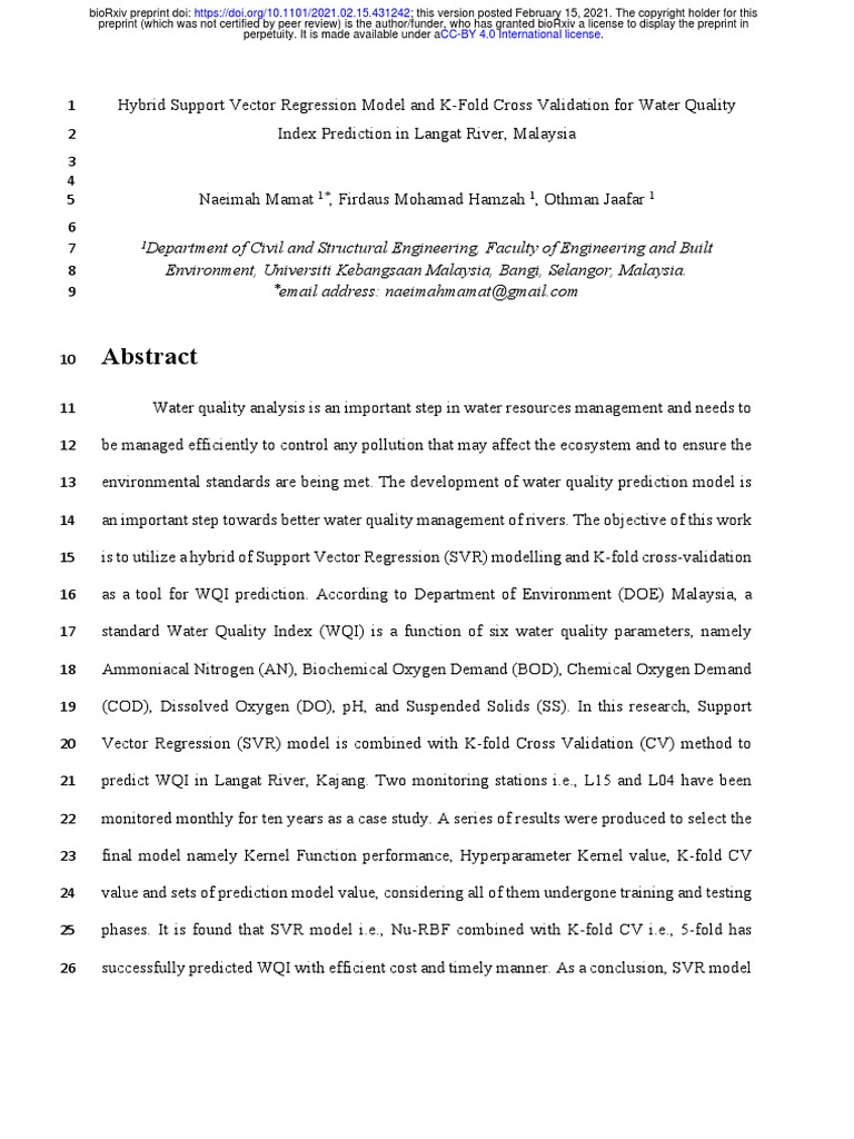 Hybrid Support Vector Regression Model And K Fold Pdf Cross Validation Statistics 