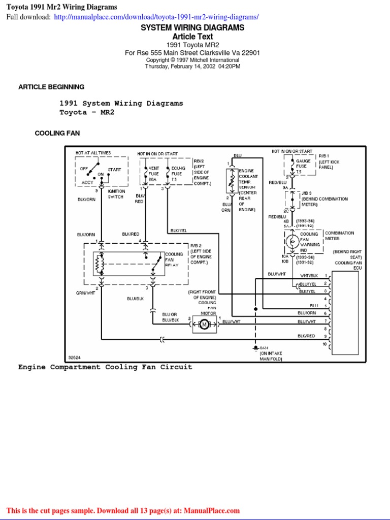 Toyota 1991 Mr2 Wiring Diagrams | PDF