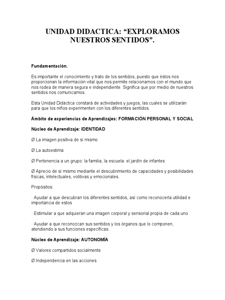 Unidad Didactica Sala de 3 Mis Amigos Los Sentidos | PDF | Aprendizaje ...