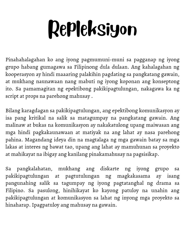 Ang Gusto Kong Gawain Repleksyon Ay Ang Aming Gawa Na Slogan Dahil Ito ...