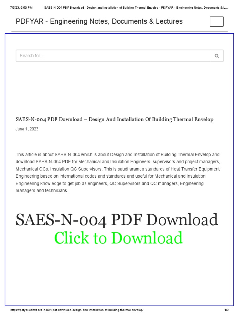 SAES-N-004 PDF Download - Design and Installation of Building Thermal Envelop - PDFYAR | PDF ...