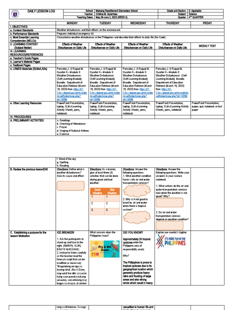 DLL Science-5 Q4 W5 | PDF | Flood | Tropical Cyclones