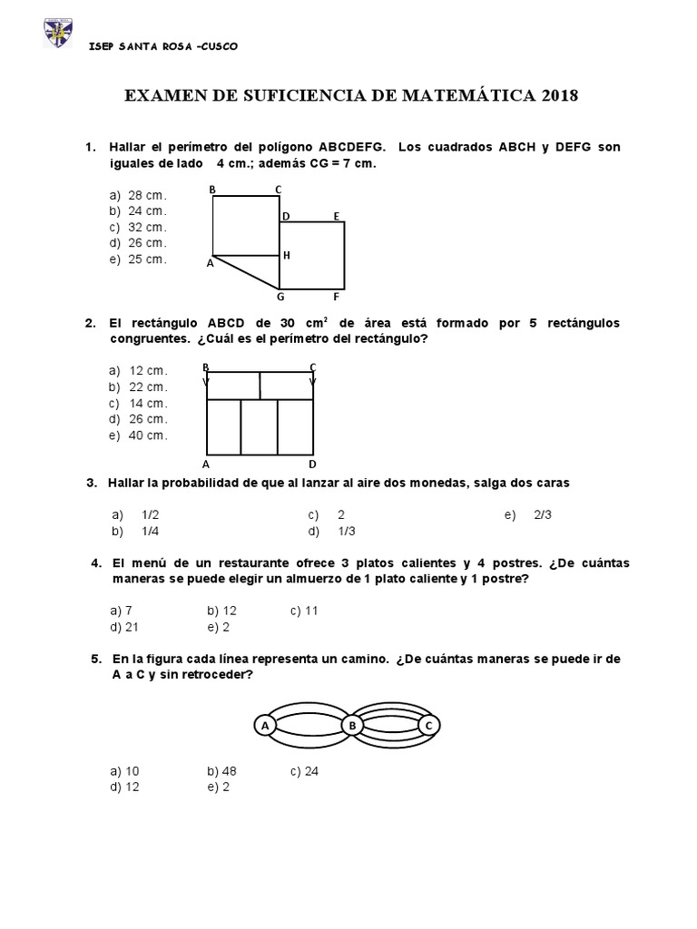 Examen de Matemáticas ISEP 2018 | PDF | Métodos y materiales de enseñanza