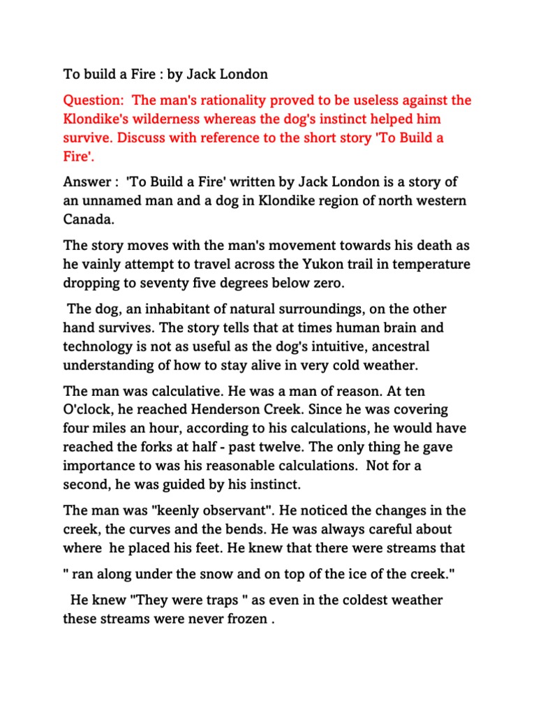 To Build A Fire. Questions | PDF