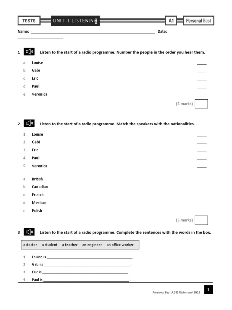 A1 Listening Test for Beginners | PDF | Cognition | Cognitive Science