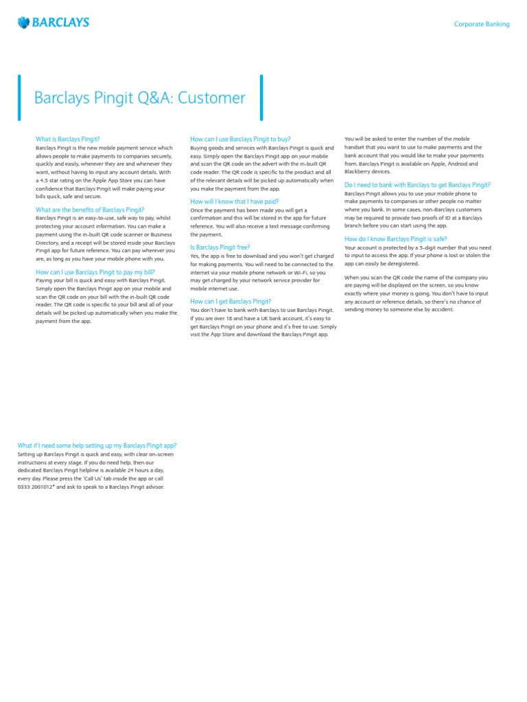 Barclays Pingit Faq | PDF | Qr Code | Mobile Phones