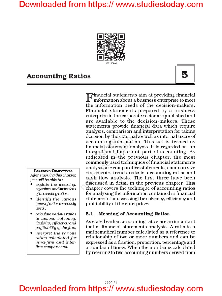 NCERT Class 12 Accountancy Accounting Ratios | PDF | Equity (Finance ...