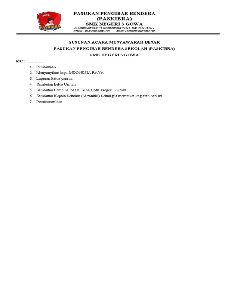 Susunan Pembukaan Mubes | PDF