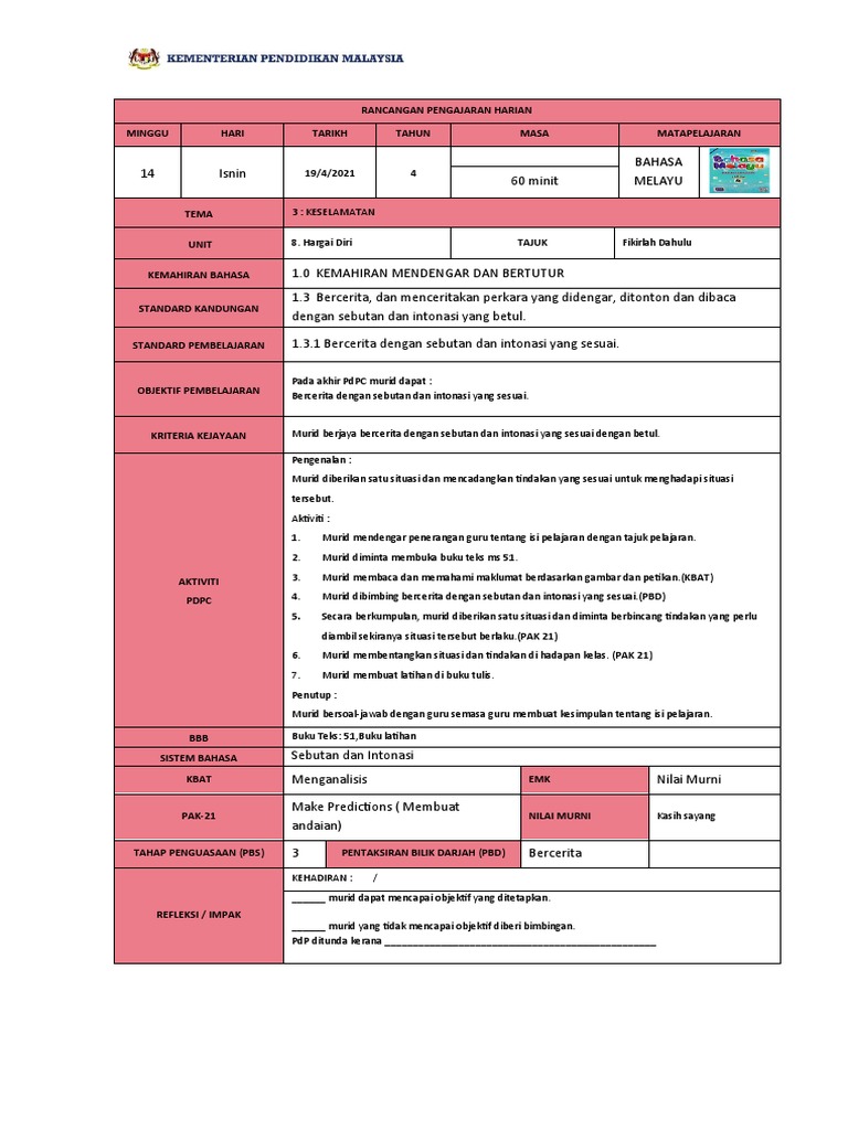 RPH BM THN 4 PDPR M.1 Dan M.2 | PDF