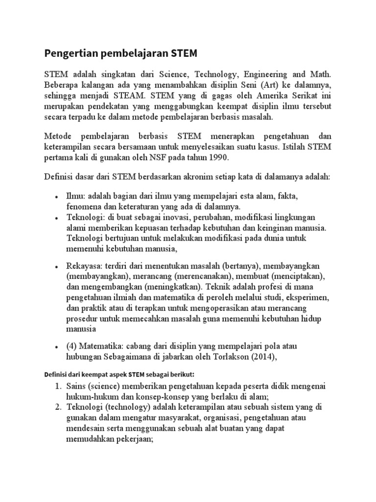Pengertian Pembelajaran STEM | PDF