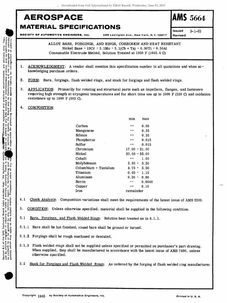 Ams 5664 | PDF | Heat Treating | Construction