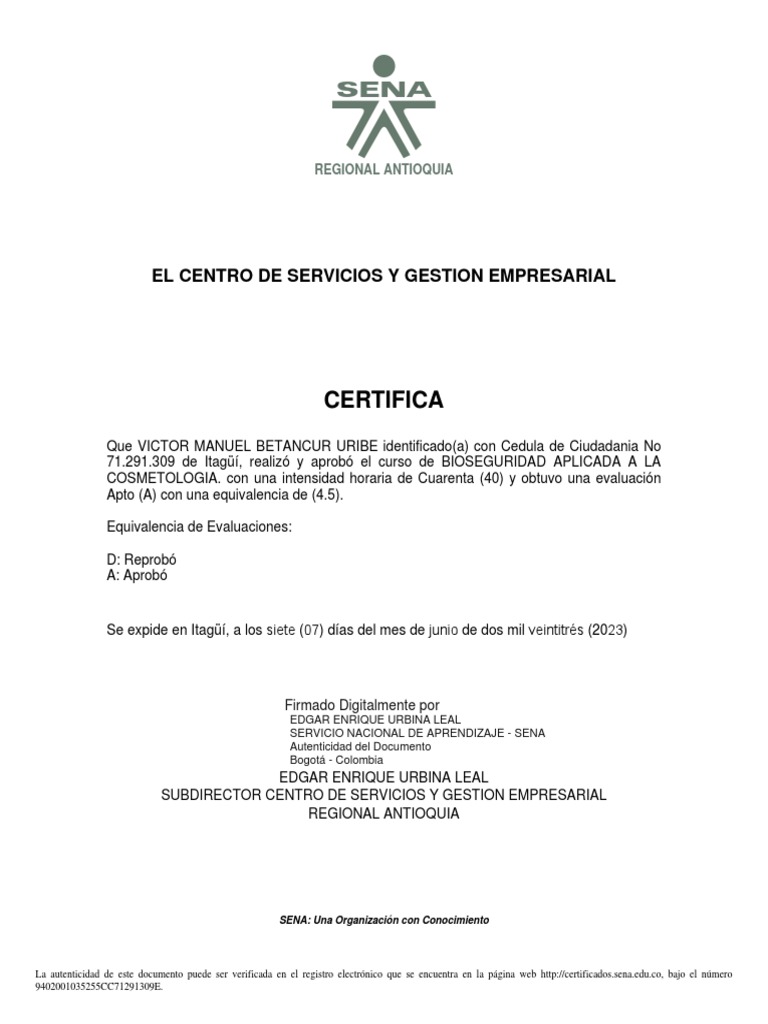 Certificado Del Sena | PDF