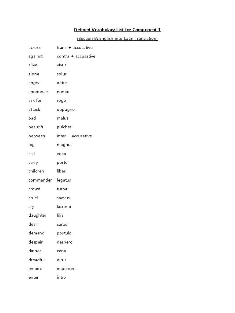 GCSE Vocabulary English Into Latin | PDF