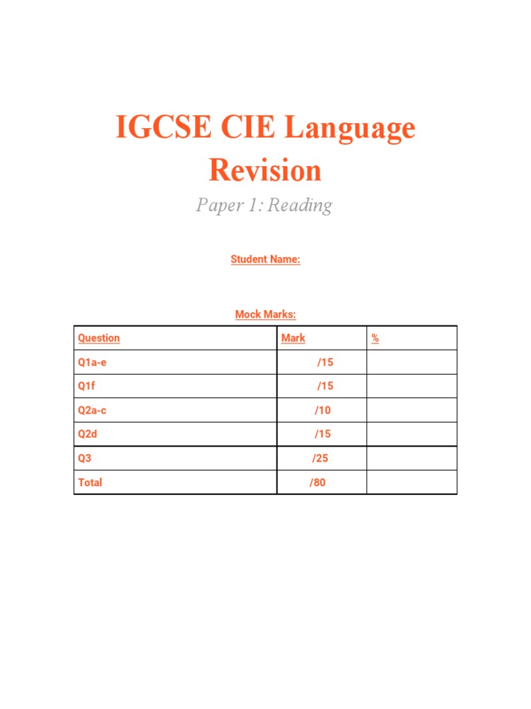IGCSE English Language Paper 1 Revision Guide | PDF | Reading ...