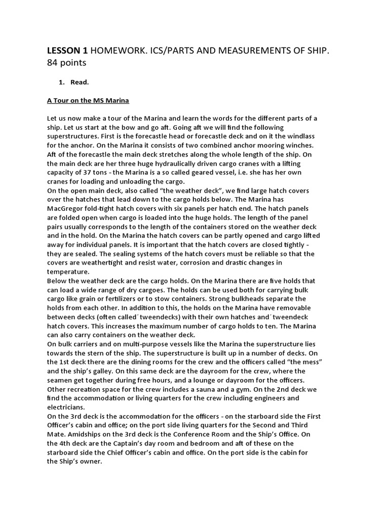 PoS LESSON 1 HOMEWORK | PDF | Ships | Deck (Ship)