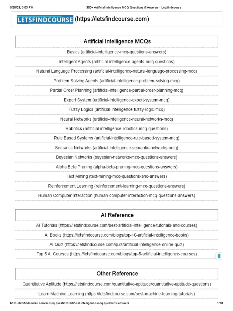 300+ Artificial Intelligence MCQ Questions & Answers - Letsfindcourse ...