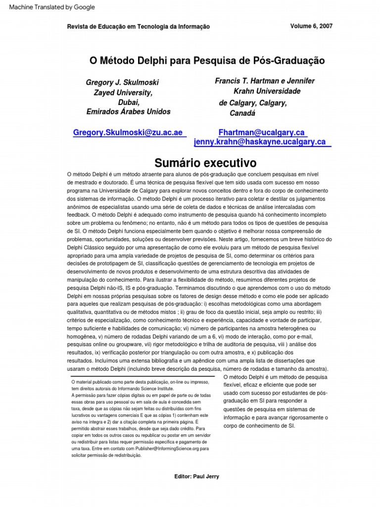 Método Delphi | PDF | Tecnologia da Informação | Sistema de informação