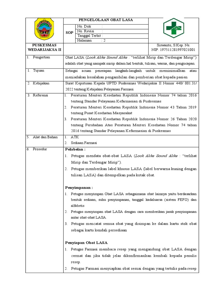SOP Pengelolaan Obat LASA | PDF