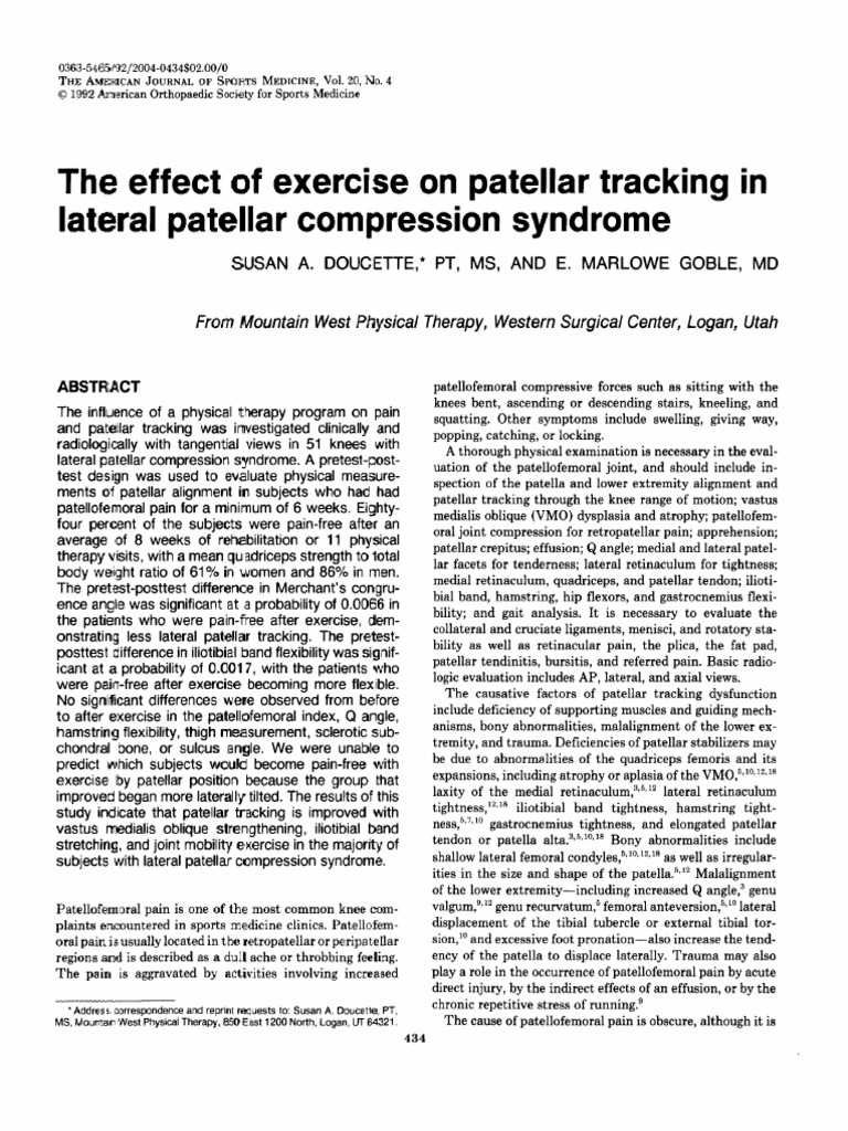 The Effect of Exercise On Patellar Tracking in Lateral Patellar ...