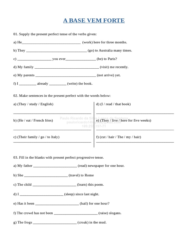 (Extra) Questões - Present Perfect | PDF | Linguistics | Grammar