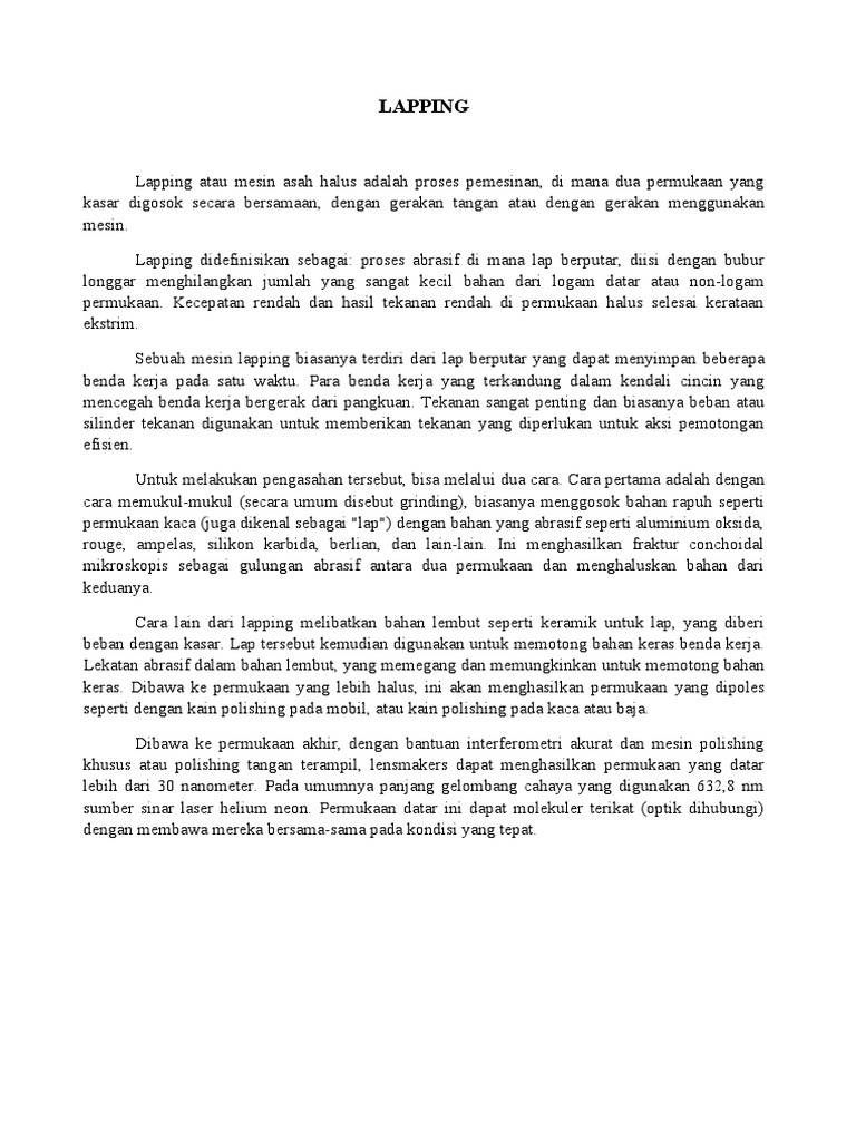 Proses dan Mesin Lapping dalam Pemesinan | PDF | Griya & Taman