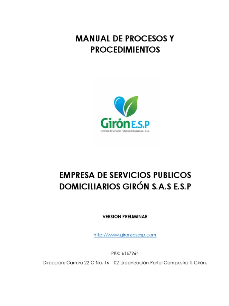 Manual de Procesos y Procedimientos Giron Sas Esp Ultima Version | PDF ...